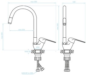Kuchinox Elza, stojánková dřezová baterie s elastickým ramenem, béžová-chromová, LAV-BKE_467D