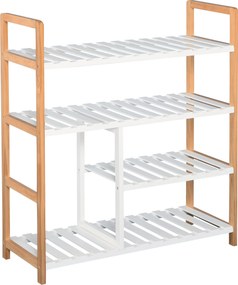 HOMCOM 4-Úrovňový Víceúčelový Stojan na Boty pro Až 11 Párů s Komorou na Vysoké Boty z Masivního Borového Dřeva 68x26x78 cm Bílý | Aosom