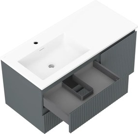 Mexen Rivel, koupelnová skříňka 100 cm s levým umyvadlem Otis, 2S, 1D, drážkovaná, grafitová/bílá matná, 91A23-10047-3-BBFFF66-W18L01