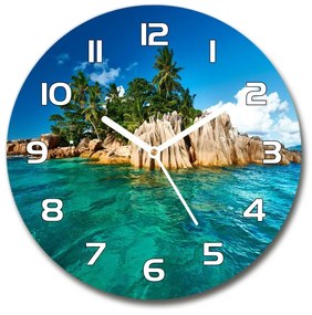 Wallmuralia Skleněné hodiny na stěnu Tropický ostrov fi 30 cm