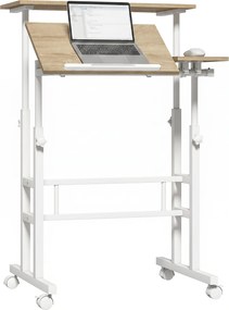 HOMCOM sedací‑stojací stůl výškově nastavitelný 70 x 60 cm na kolečkách s naklápěcí deskou, kovový rám, hnědý
