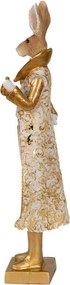 Figurka fešáckého králíčka v zlato-bílém obleku a hodinkami – 11x8x33 cm