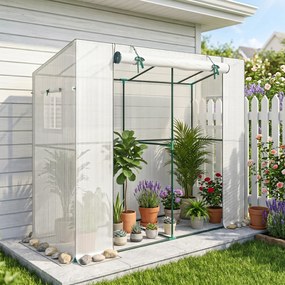 Outsunny skleník s rolovacími dveřmi, 2 okna, zimní skleník z ocelové fólie, skleník na balkon, zahrada, skleník na rajčata s UV ochranou 200x76x170c…