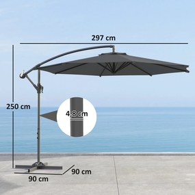 Skládací osmiúhelníkový slunečník Outsunny s průměrem 3m a tmavě šedým křížovým podstavcem | Aosom