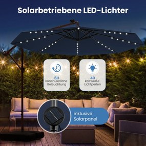 Costway Konzolový deštník Ø300 cm se 40 solárními LED světly a pytli