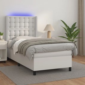 Box spring postel s matrací a LED bílá 90x200 cm umělá kůže 3139362
