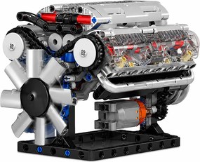 LEAN Toys Stavebnicové kostky – Motor V8, mechanický model, pohyblivé písty, 552 dílů