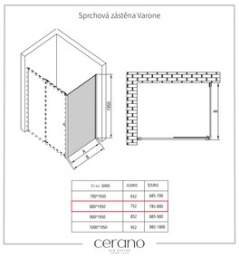 CERANO - Sprchový kout Varone L/P - černá matná, transparentní sklo - 130x80 cm - posuvný