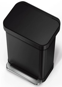 Pedálový odpadkový koš Simplehuman – 45 l, matná černá ocel, kapsa na sáčky
