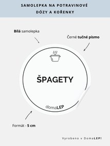 ŠPAGETY  – bílá samolepka na dózu, tučné písmo, 5 cm | DomaLEP