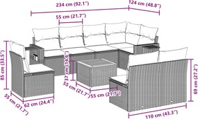 9dílná zahradní sedací souprava s poduškami černá polyratan 3256930