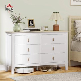 HOMCOM Komoda s 6 zásuvkami do ložnice s PU úchyty 120x40x78 cm Bílá