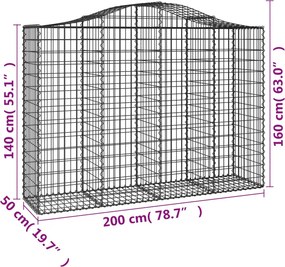 Klenuté gabionové koše 6 ks 200x50x140/160cm pozinkované železo 3145686