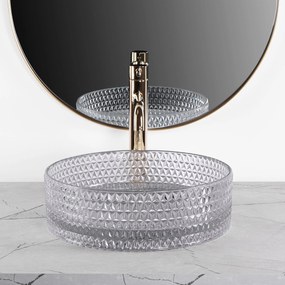Rea Cristal, skleněné umyvadlo na desku 355 x 355 x 115 mm, kouřové sklo, REA-U9615