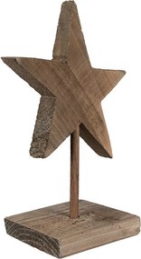 Hnědá antik dřevěná dekorace hvězda na podstavci - 15*8*21 cm
