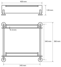 Sapho, X-ROUND E skleněná polička dvojitá 400mm, chrom, XR602