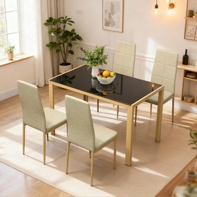 HOMCOM jídelní set pro 4 osoby, skleněný stůl a 4 židle