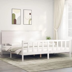 Rám postele s čelem bílý 200 x 200 cm masivní dřevo,  3193422 HangarStore.cz