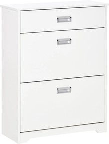 HOMCOM Botník s 2 skládacími zásuvkami, nastavitelnou policí + 1 zásuvkou + 1 pracovní plochou pro až 16 párů, 70cm x 29cm x 92cm, Bílý