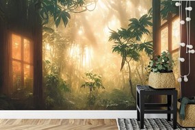 Fototapeta A Large Arch-Shaped Window, A Portal In The Dark Mystical Forest, The Sun&amp;#039;s Rays Pass Through The Window And Trees, Shadows. Fantasy Beautiful Forest Fantasy Landscape. 3D . Samolepící tapety 270x180