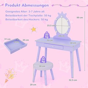 Costway 2v1 Princess toaletní stolek s odnímatelným zrcadlem