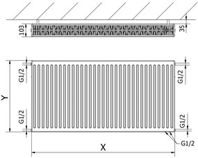 Mexen CV22 deskový radiátor 600 x 2000 mm, spodní připojení, 3305 W, Bílá - W622-060-200-00