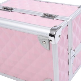 HOMCOM Profesionální Kosmetický Organizér na Make-up S Zrcadlem a Zámkem - Přenosná Taška na Make-up s Více Přihrádkami 20x15x15cm Hliníková