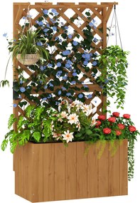 Vyvýšený záhon s treláží Outsunny, dřevěný květináč s treláží, 64 x 33 x 122 cm pro zahradu, balkon a terasu, květináč pro popínavé rostliny a košíkov