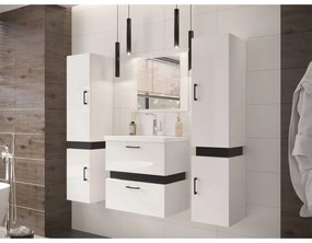 Koupelnový nábytek Torvaldi II, Sifon k umyvadlu: ne, Barva: bílá / bílá + černý mat, Baterie: ne