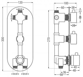 Mexen KAI - 3-VÝSTUPOVÁ PODOMÍTKOVÁ SPRCHOVÁ BATERIE, grafitová, 77603-66