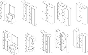Sapho Sapho, ESPACE otevřená policová skříňka 20x172x32cm, dub Alabama, ESC100-2222