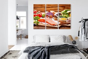 Vícedílný obraz Losos Mezi Zeleninou Nedostatek Nedostatek Přírodní plátno 150x100