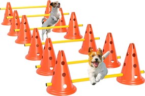 PawHut Agility Set pro psy - 6dílná sada agility vybavení se 12 kužely, 6 nastavitelnými překážkami, taškou na přenášení | Aosom