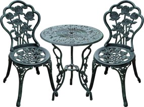 Outsunny bistro set 3-dílný zahradní set starožitně zelený litý hliníkový zahradní nábytek na balkon a terasu | Aosom.de