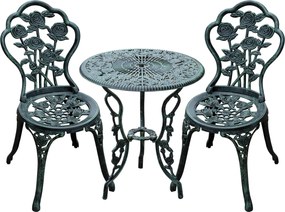 Outsunny bistro set 3-dílný zahradní set starožitně zelený litý hliníkový zahradní nábytek na balkon a terasu