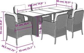7dílný zahradní jídelní set s poduškami černý polyratan 3211880