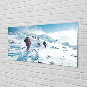 Obraz na skle Lezení na hory v zimě 125x50 cm