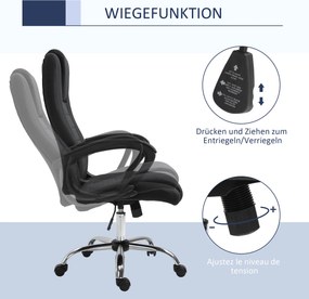 Výškově nastavitelná kancelářská židle Vinsetto, ergonomická kancelářská židle, počítačová židle s houpací funkcí, černá, 62 x 62 x 110-119 cm | Aosom