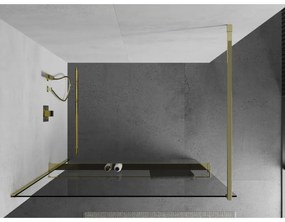 Mexen Kioto+, sprchová zástěna s poličkou a držákem na ručníky 100 x 200 cm, 8mm čiré sklo, zlatý profil, 800-100-121-50-00