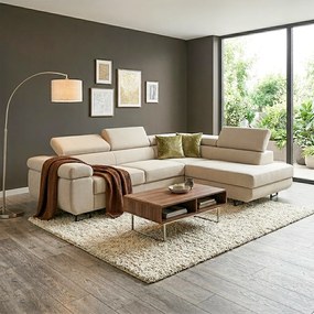 Sedací souprava GREIZ | 275x203 cm | pravá | rozkládací + úložný prostor | lincol 04D světle béžová | 3D manšestr
