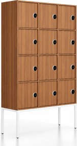 Kancelářská skříň FRAME, bílá podnož, 12x dveře, 1299 x 450 x 2185 mm, RFID zámek, ořech