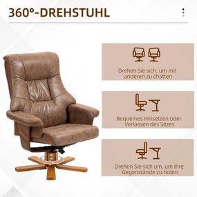 HOMCOM Relaxační Křeslo s Ottomans, Otočné Křeslo k Televizi s Funkcí Polohování, Potahované Křeslo do Obývacího Pokoje, Ložnice, Hnědá Microfiber, 7…