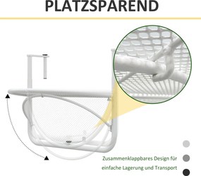 Outsunny balkonový závěsný stolek výškově nastavitelný půlkruhový zahradní stolek Ø30 cm na terasu Kov Bílá D60 x Š45 x V50 cm | Aosom.de