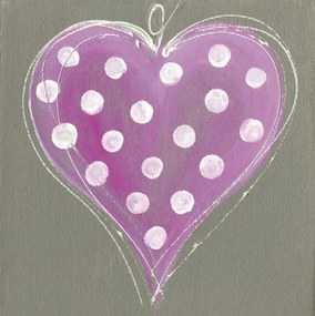 ART-STYLE Obrázek 30x30, srdce růžové - puntíky, rám bílý s patinou