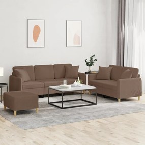 3dílná sedací souprava s polštáři hnědá textil 3202145