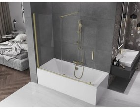 Mexen Velar, 2-křídlová posuvná vanová zástěna 170 x 150 cm, 8mm čiré sklo, zlatý matný profil, 896-170-000-01-55