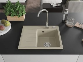 Mexen Ben, 1-komorový granitový dřez 600x500x190 mm, pravý + chromový sifon, béžová, 6523605000-69