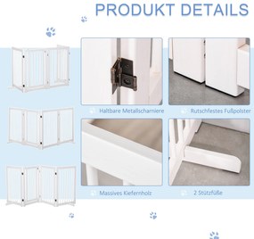 PawHut zábrana pro psy 91 cm dřevěná bezpečnostní ohrádka Volně stojící ohrádka pro psy s dvířky skládací se 2 opěrnými patkami pro zvířata a schody …