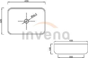 Invena Vitoria, keramické umyvadlo na desku 455x320x135 mm, bílá lesklá, INV-CE-48-001-W
