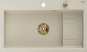 Mexen Omar granitový dřez 1-komorový 800 x 480 mm, béžový, zlatý sifon - 6520801005-69-G